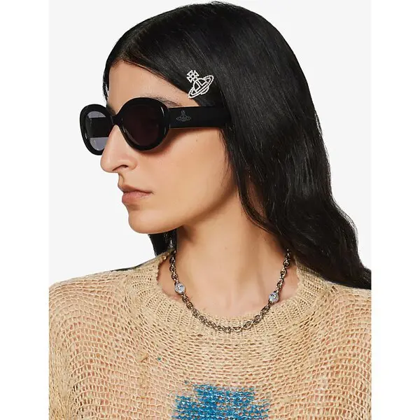 Vivienne Westwood Annalisa Crystal And Brass Hairclip In Platinum